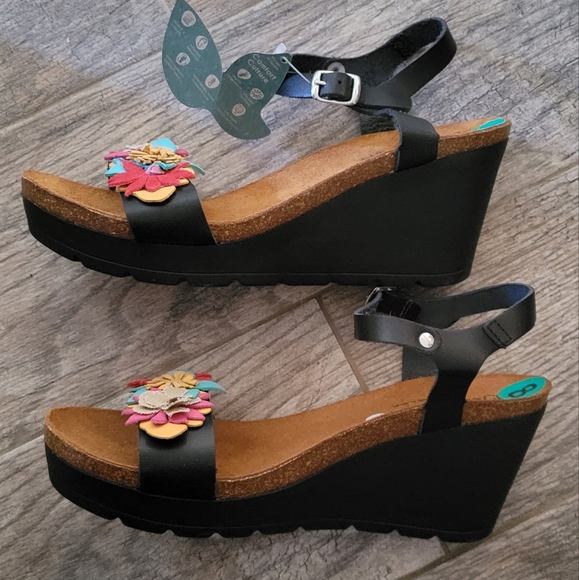 Biostep | Shoes | Biostep Milo Boho 3d Floral Wedge Sandals Leather ...